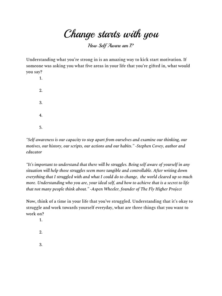 Self Awareness Worksheet 1 | PDF | Self Awareness | Social Psychology