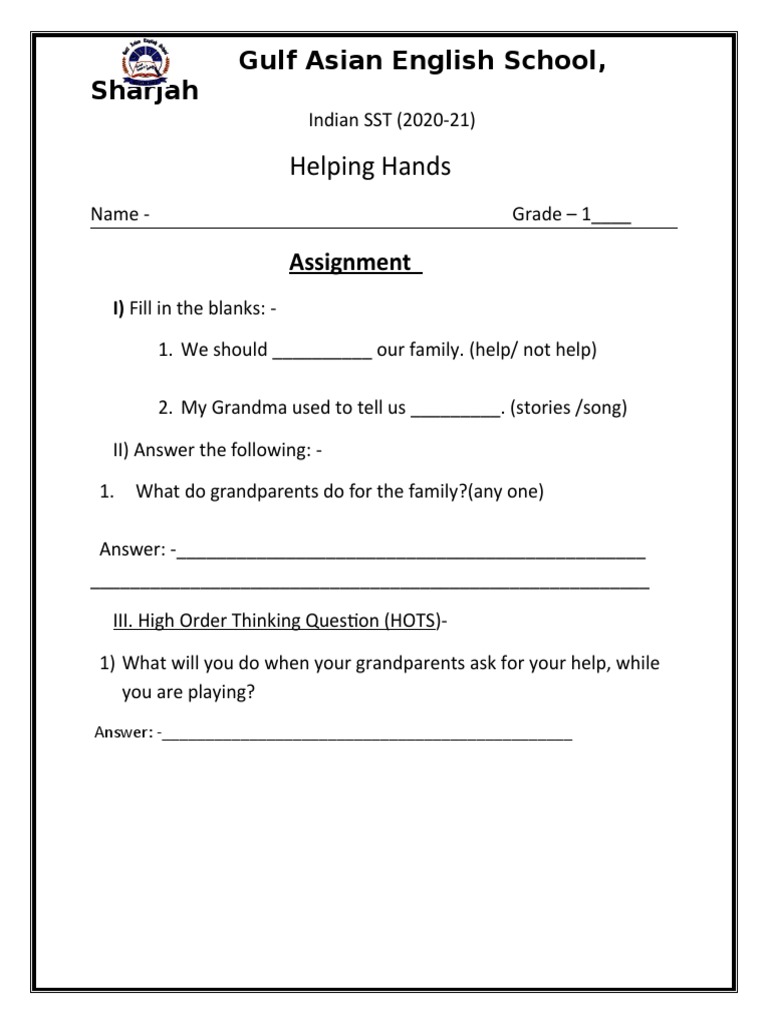 Grade 1 Family Values Worksheet | PDF