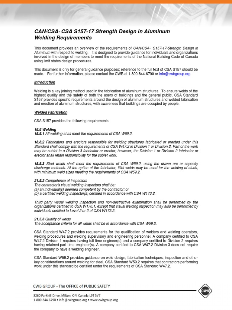 Can/Csa-CSA S157-17 Strength Design in Aluminum Welding Requirements ...