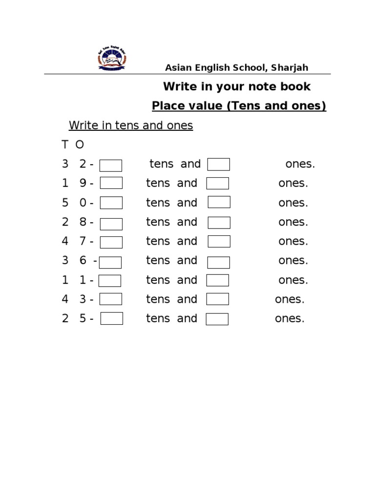 Write in Your Note Book Place Value (Tens and Ones) : Asian English ...