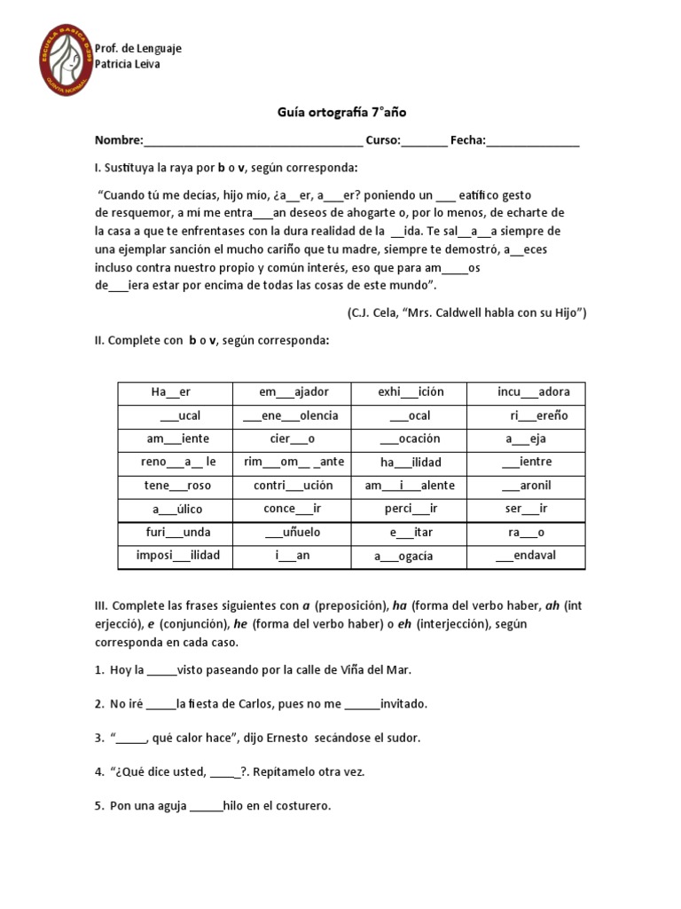 Guía Ortografía 7°año | PDF | Unidades Semánticas | Semántica