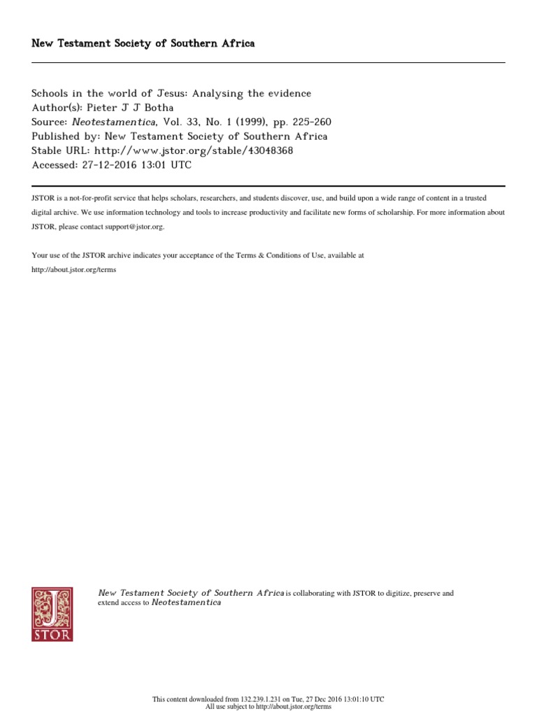 Schools in The World of Jesus. Analysing The Evidence Pieter J J Botha PDF | PDF | Pharisees ...