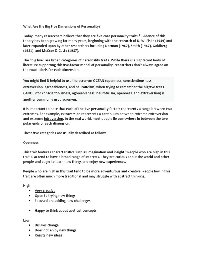 Big Five | PDF | Extraversion And Introversion | Behavioural Sciences