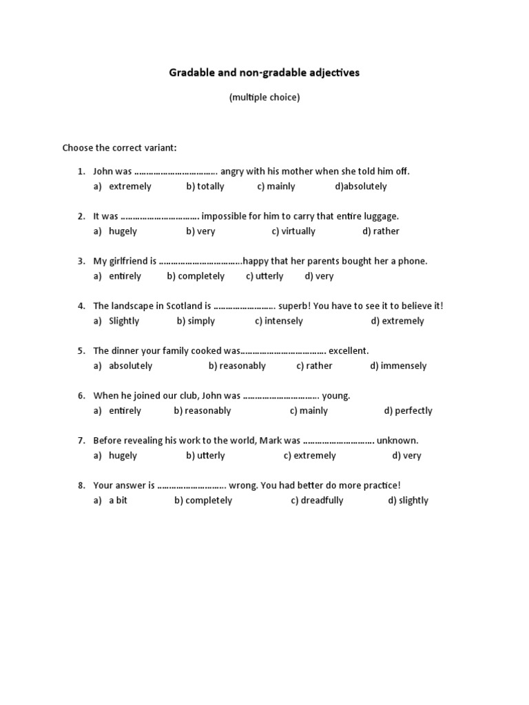 Gradable and Non-Gradable Adjectives | PDF