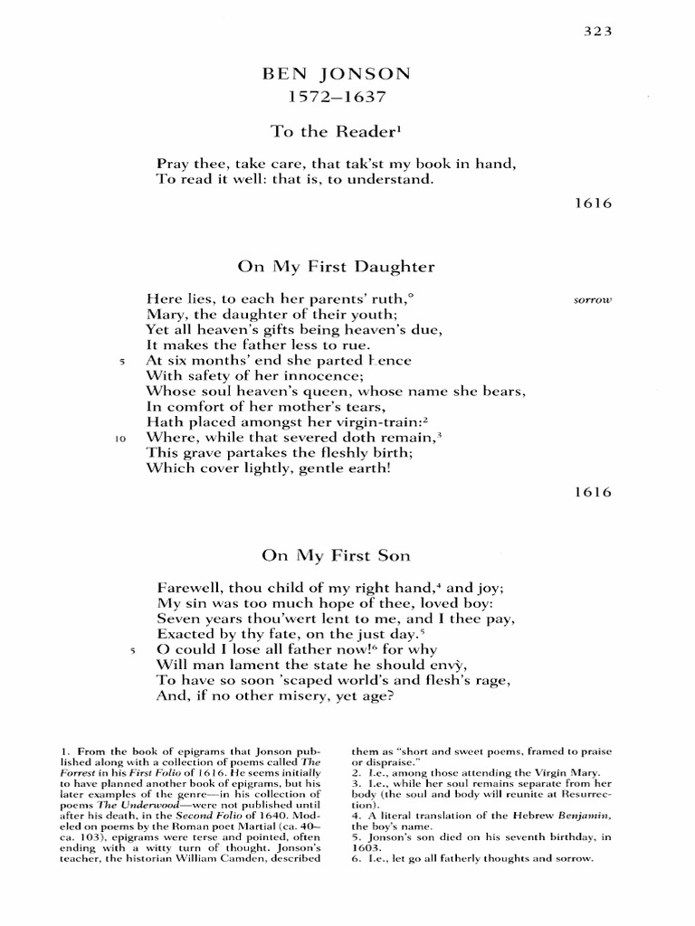 Ben Jonson's Poems: Grief and Honor | PDF | Ben Jonson