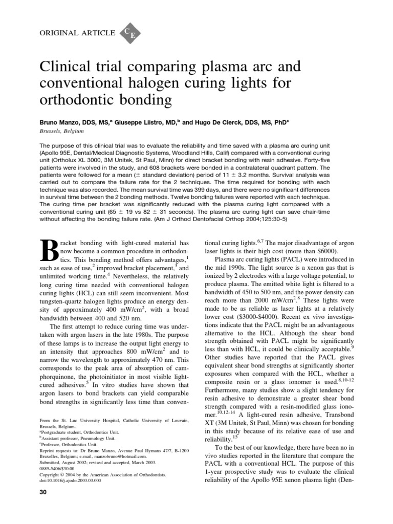 Clinical Trial Comparing Plasma Arc and Conventional Halogen Curing ...