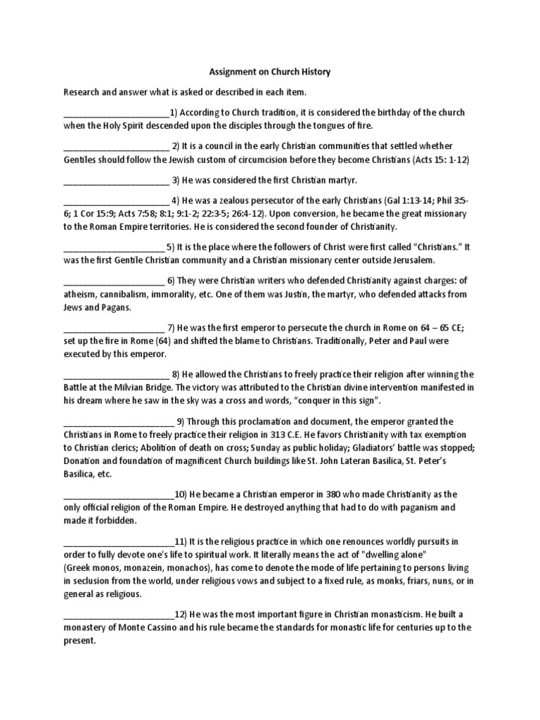 Assignment Draft On Church History | PDF | Christian Monasticism ...
