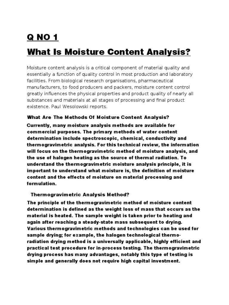 Moisture content analysis methods | PDF | Titration | Chemistry