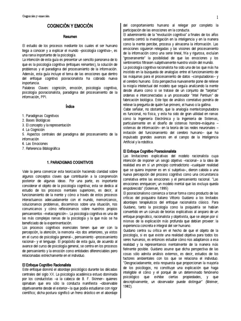 Cognición Y Emoción Pdf Las Emociones Cerebro