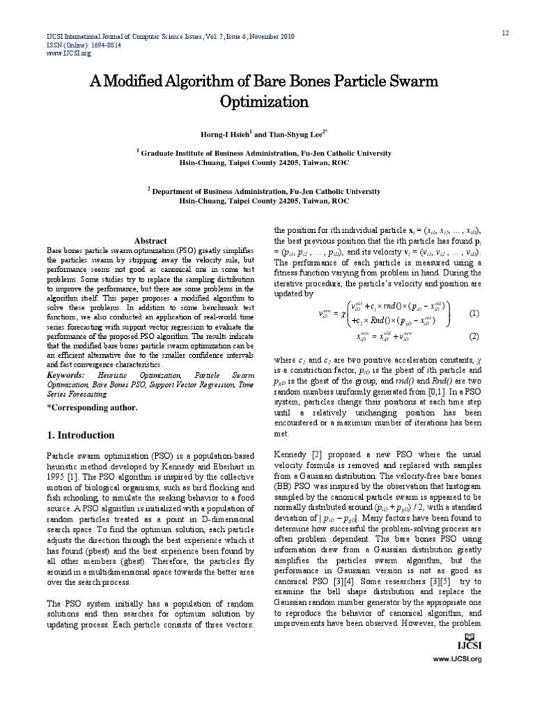 A Modified Algorithm Of Bare Bones Particle Swarm Optimization Pdf Mathematical Optimization 6239