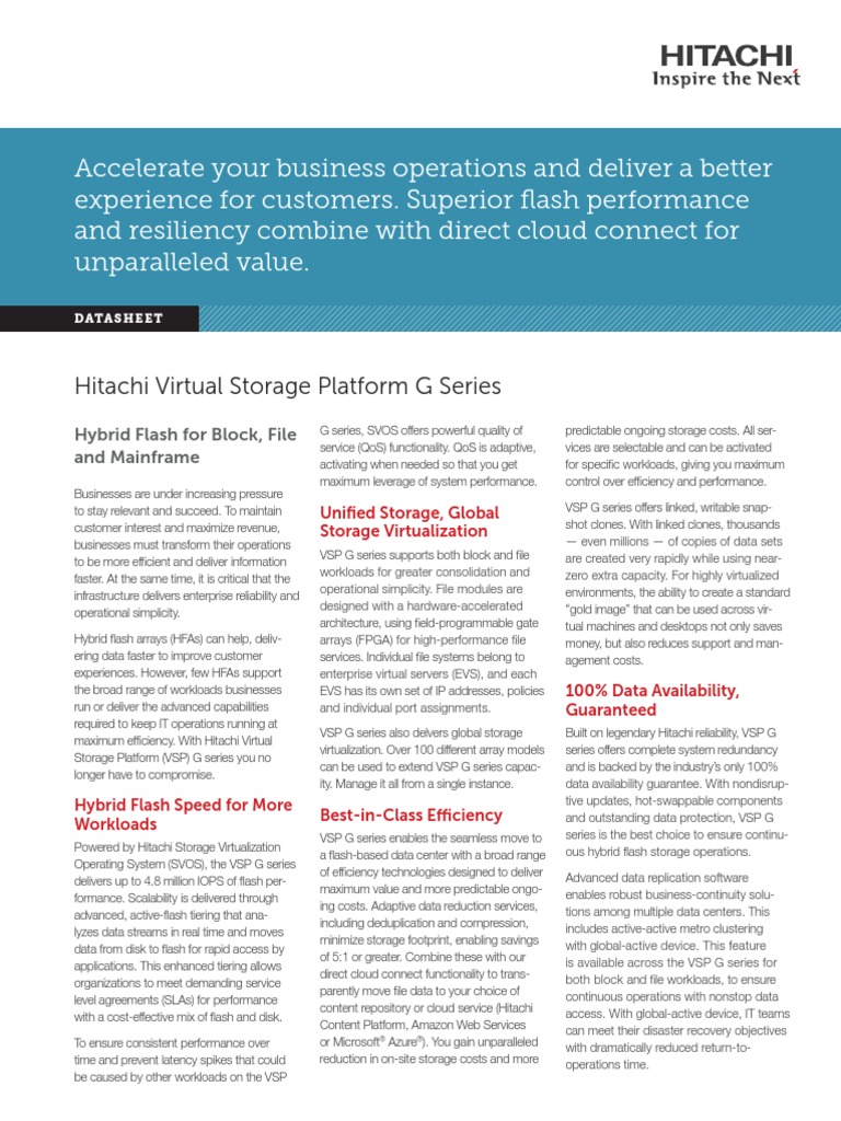 Hitachi Datasheet Virtual Storage Platform G Series | Download Free PDF | Cloud Computing ...