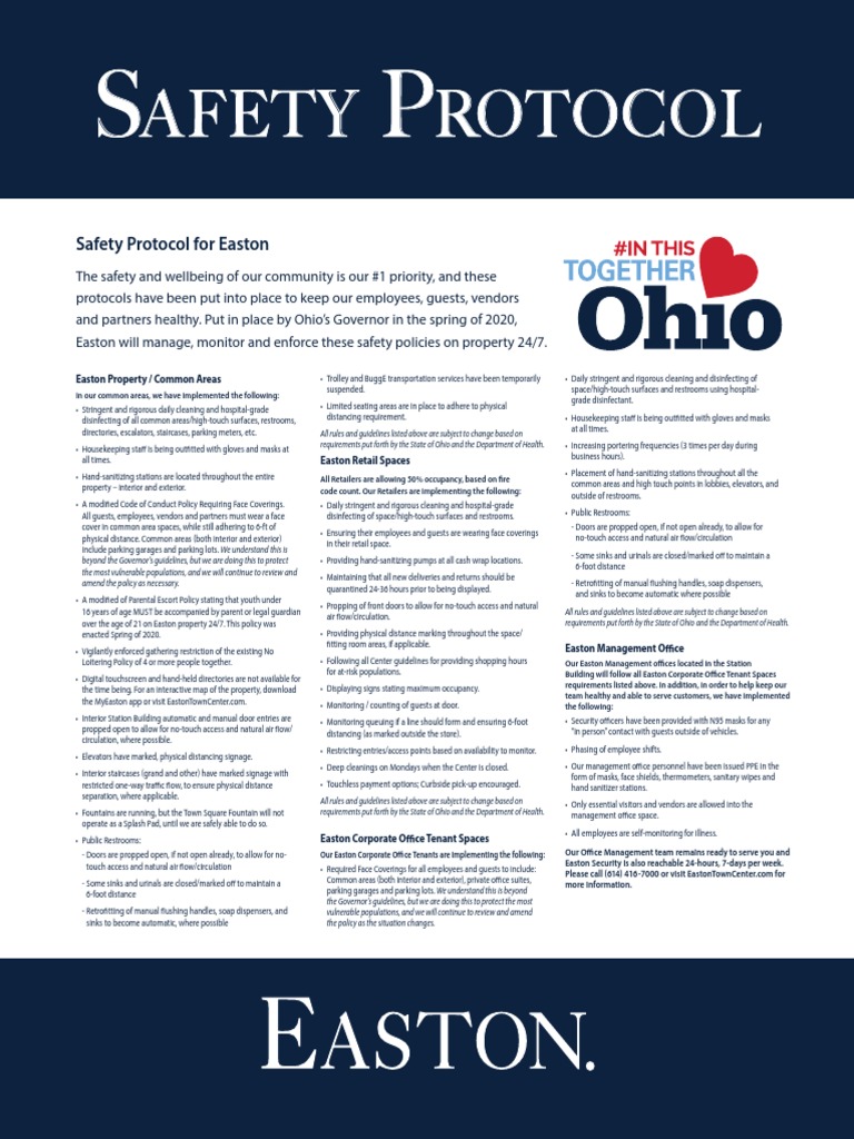 Easton Town Center Safety Protocol | PDF | Public Toilet | Business