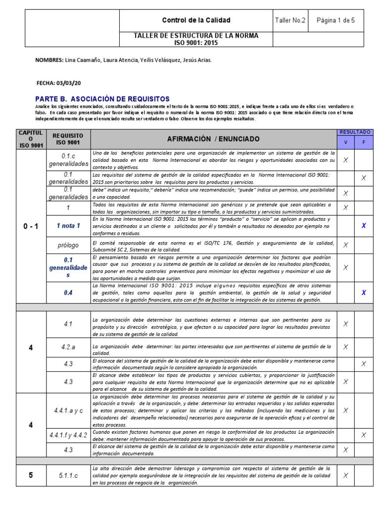 Taller 2 Estructura de La Norma Iso 9001 Version 2015 | PDF | Gestión ...