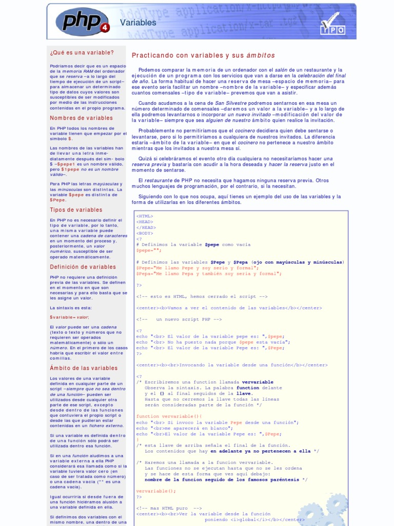 14 Php Variables Pdf Variable Informática Php 