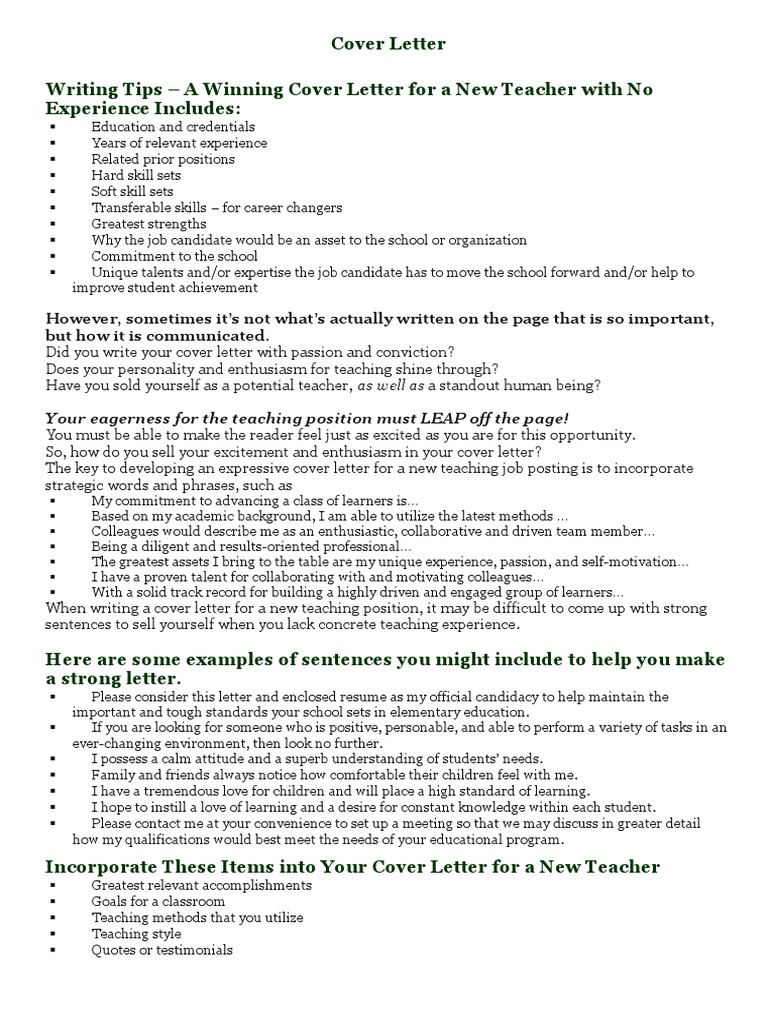 Cover Letter Writing Tips - A Winning Cover Letter For A New Teacher ...