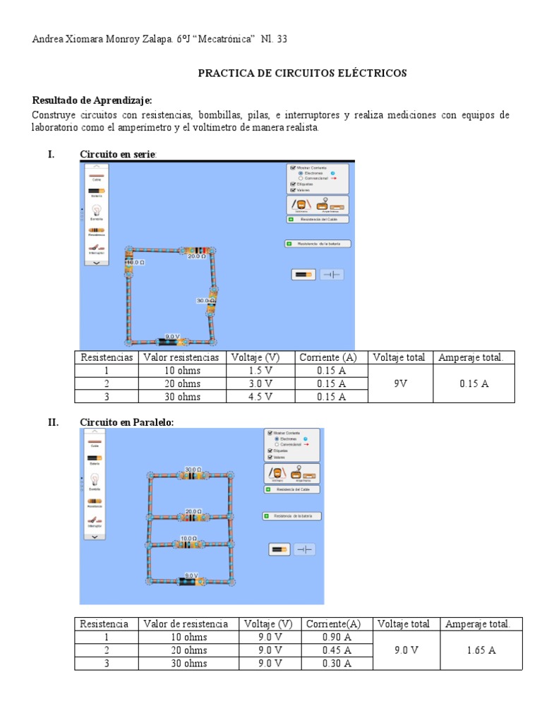 Practica Virtual de Circuitos Electricos Final | PDF | Resistencia ...