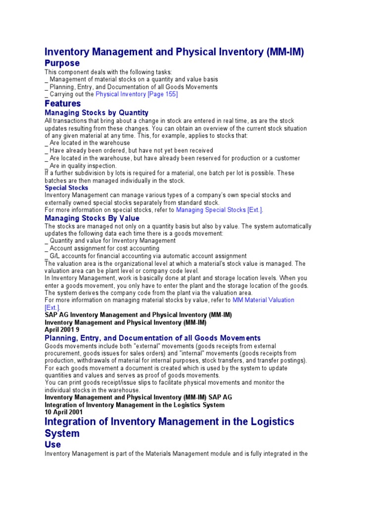 Inventory Management and Physical Inventory (MM-IM) : Purpose | PDF ...