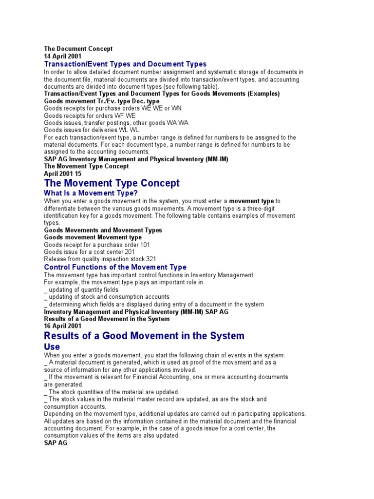 The Movement Type Concept: Transaction/Event Types and Document Types ...