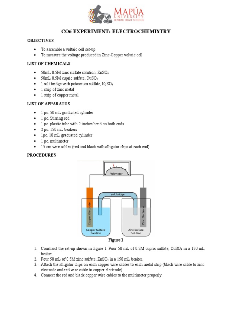 Co6 Experiment: Electrochemistry: Objectives | PDF | Redox ...