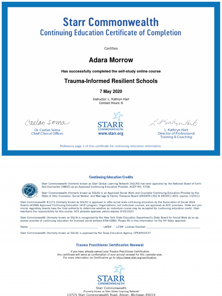 Trauma Informed Schools-Ce Certificate of Completion 41903 | PDF