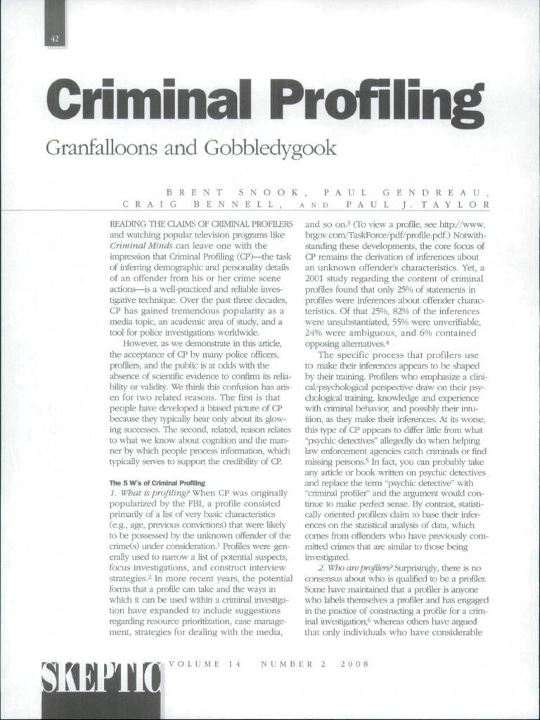 Criminal Profiling: Granfalloons and Gobbledygook | PDF | Offender Profiling | Crime & Violence