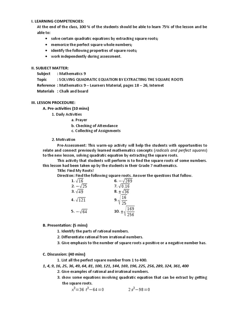 Solving QE (Extracting The Square Roots) | PDF | Square Root ...