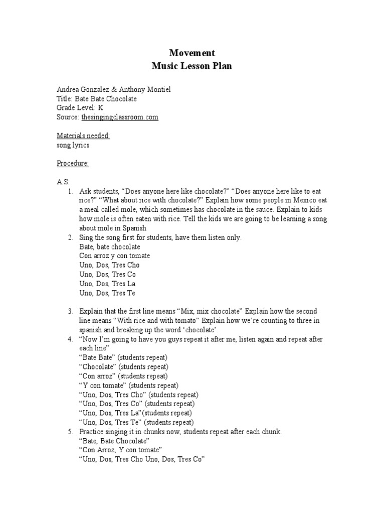 Movement Music Lesson Plan | PDF | Mental Processes | Psychological ...