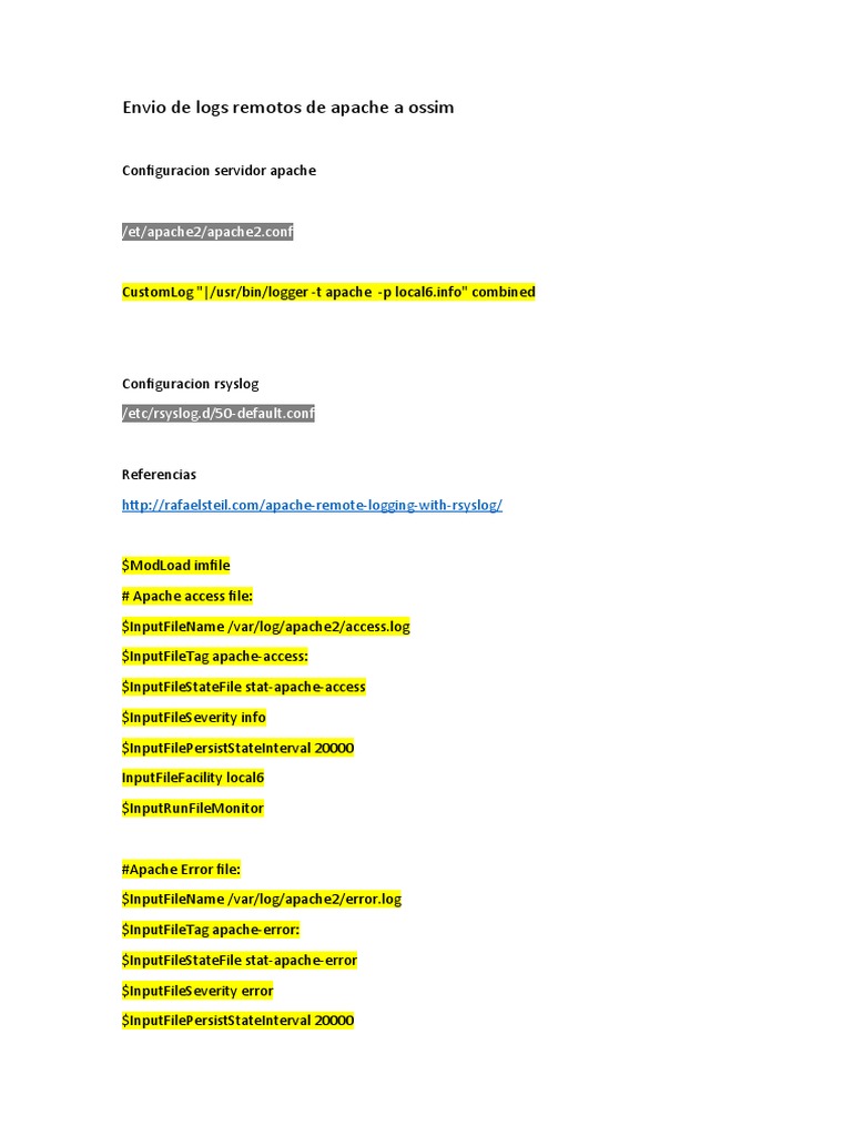 Apache Remote Logging to OSSIM Setup | PDF