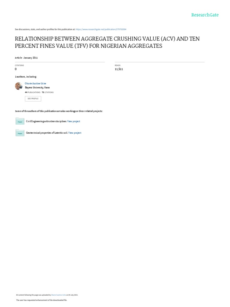 Relationship Between Aggregate Crushing Value (Acv) and Ten Percent ...