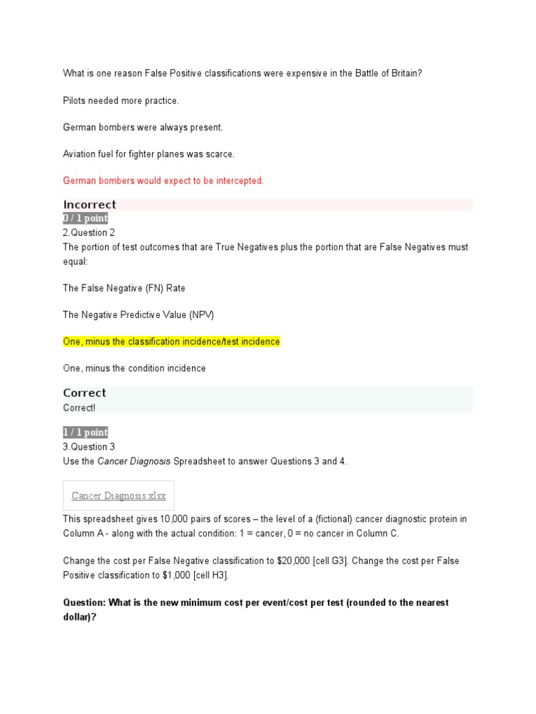 Practice Quiz 2 | PDF | Receiver Operating Characteristic | Sensitivity ...