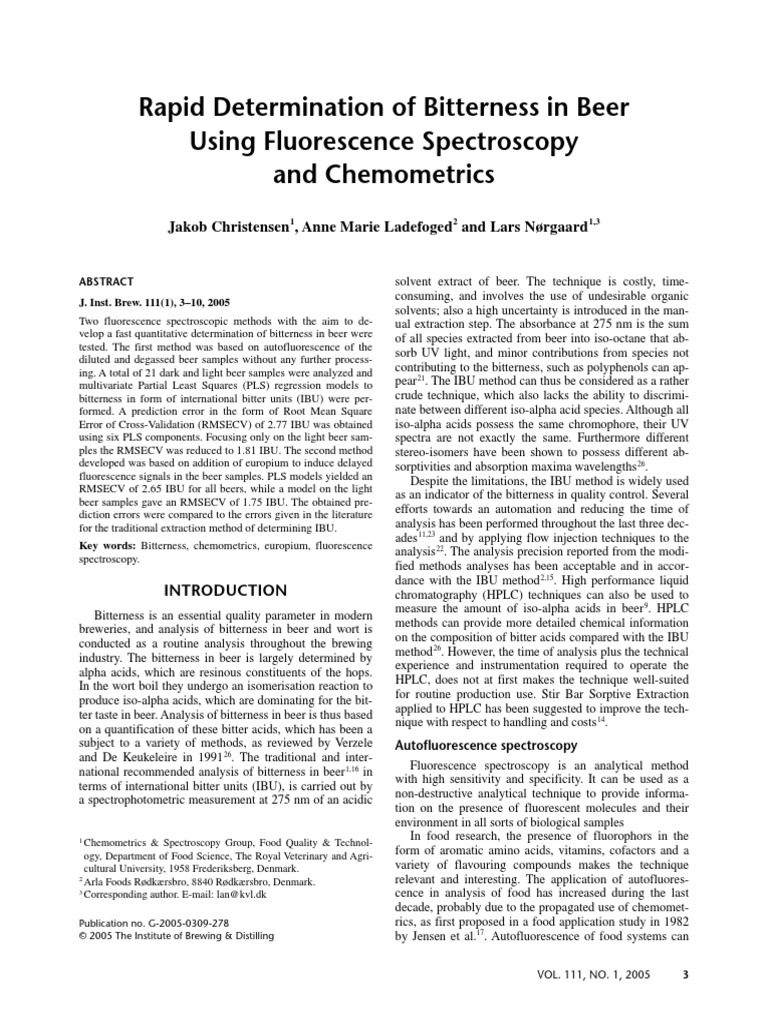 Rapid Determination of Bitterness in Beer Using Fluorescence ...