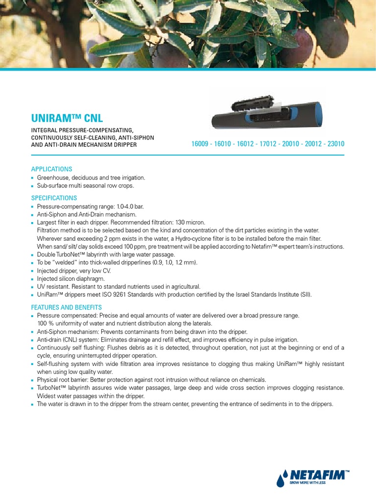 UniRam CNL Product Sheet | PDF | Filtration | Water