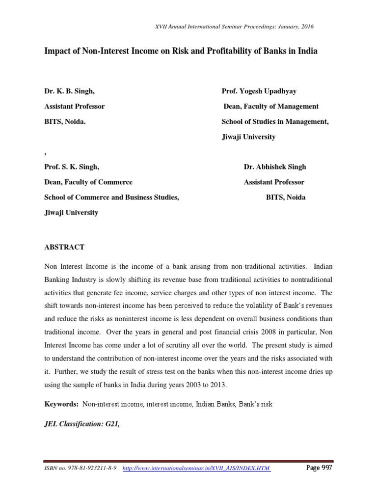 Impact of Non-Interest Income On Risk and Profitability of Banks in ...