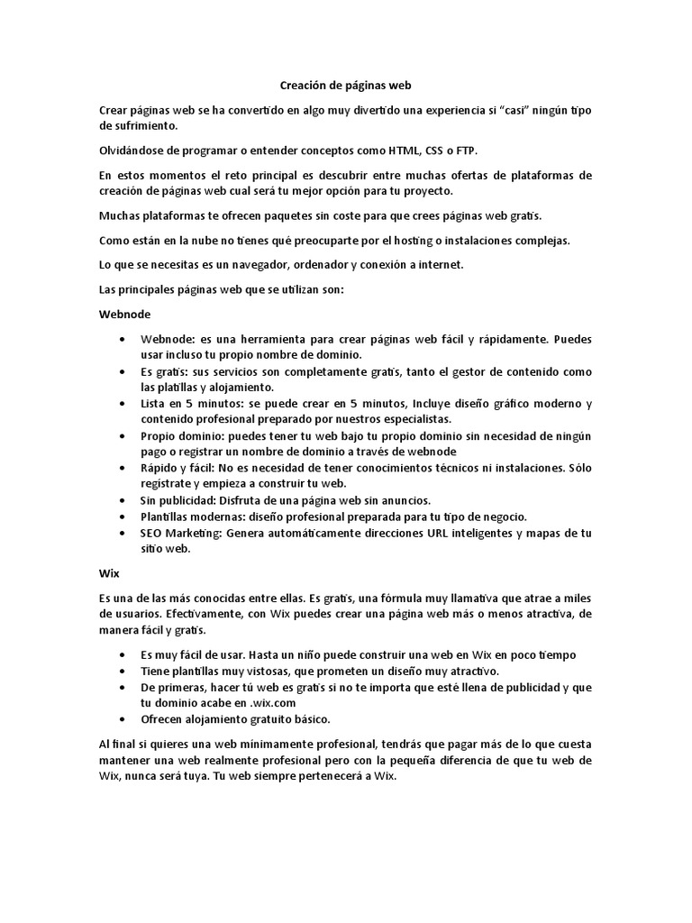 Mejores plataformas para crear páginas web | PDF | Página web | Word Press