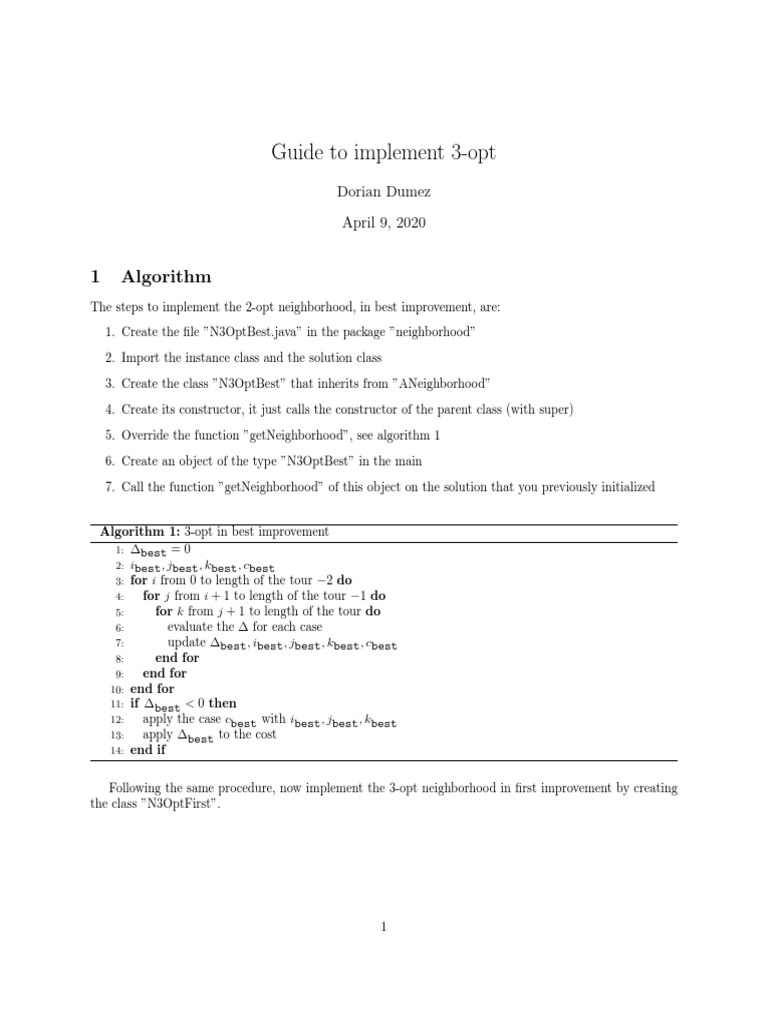 Guide To Implement 3-Opt: 1 Algorithm | PDF