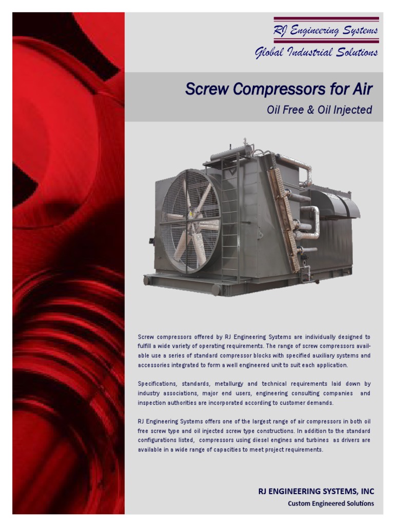 Screw Compressors For Air: Oil Free & Oil Injected | PDF | Gas ...