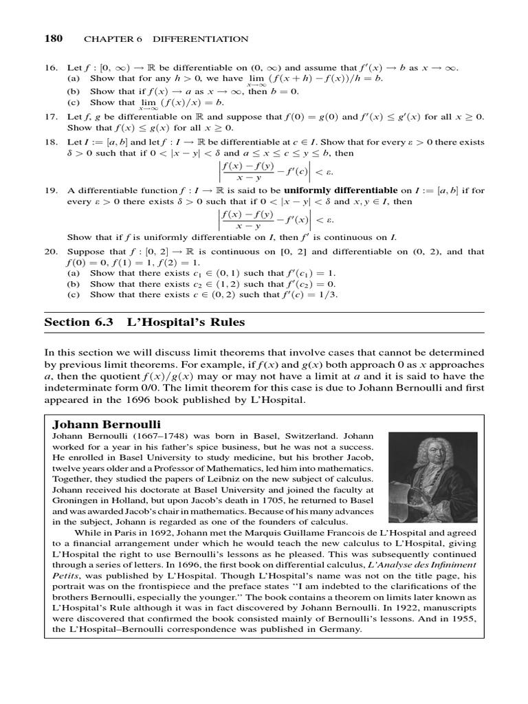 Section 6.3 L'Hospital's Rules | PDF | Derivative | Complex Analysis
