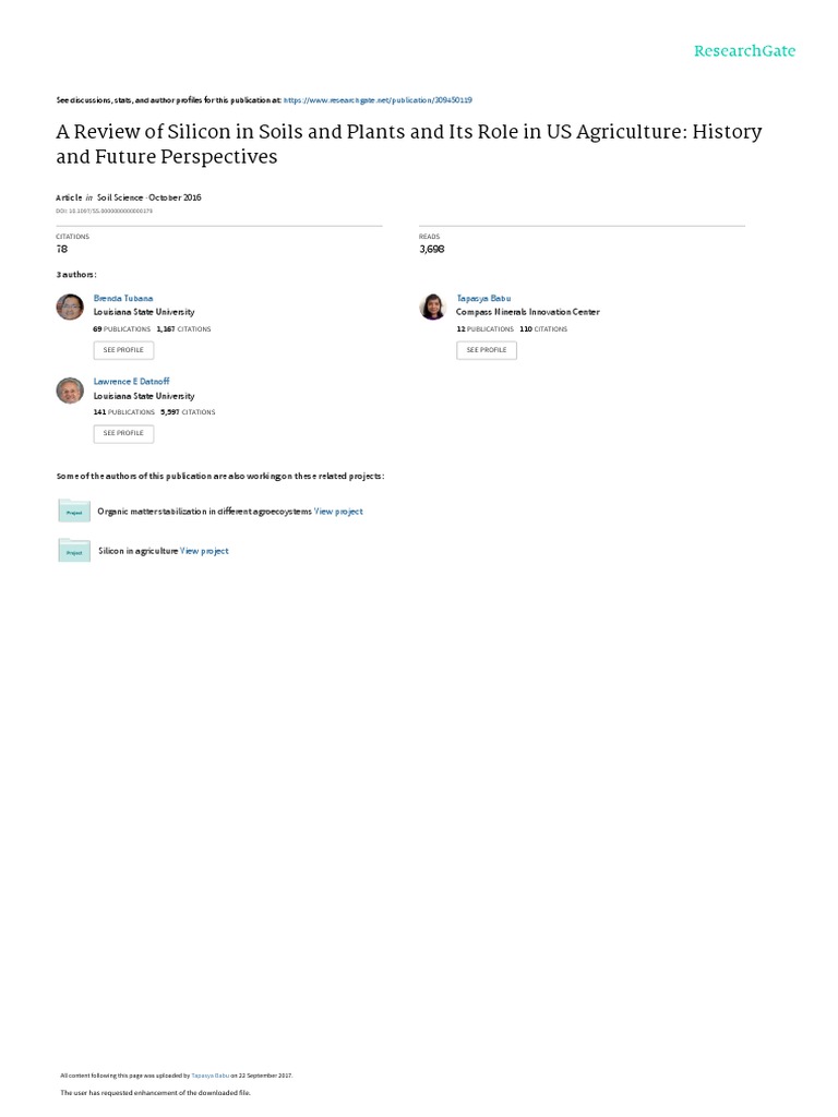 A Review of Silicon in Soils and Plants | PDF | Silicon | Soil