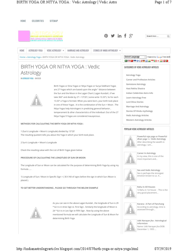 Calculation of Nithya Yoga | PDF | Hindu Astrology