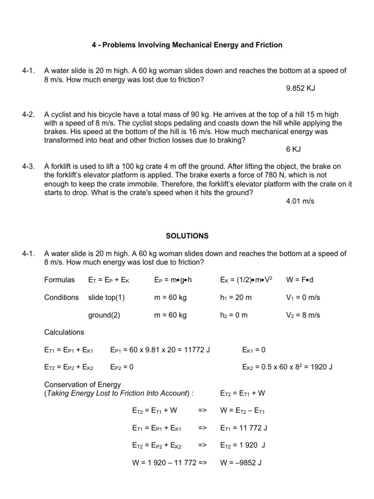 Problems Involving Mechanical Energy and Friction | PDF | Brake | Friction