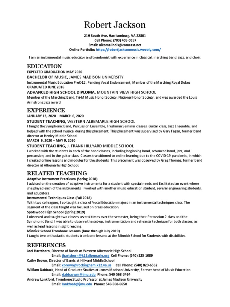 Resume Robert Jackson | PDF | Performing Arts | Behavior Modification
