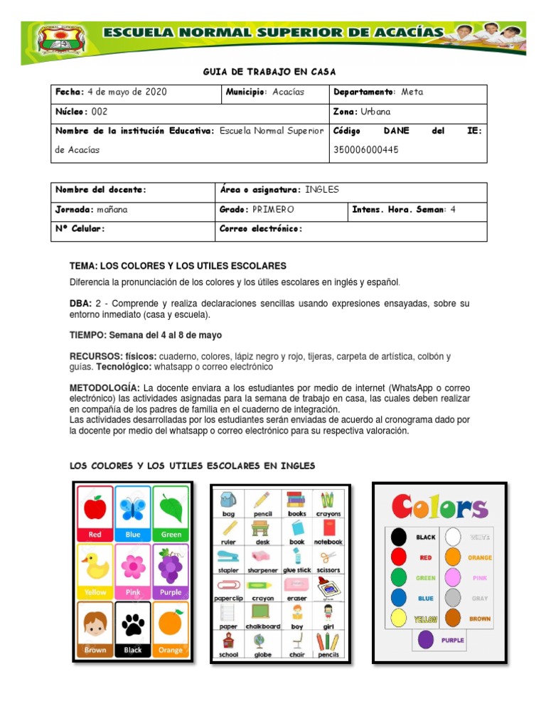Ingles Los Colores y Utiles Escolares PDF | PDF