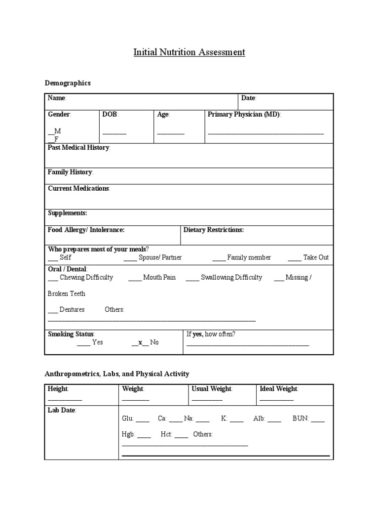 Initial Nutrition Assessment Form | PDF