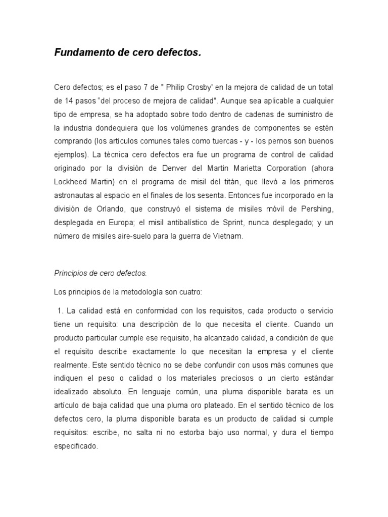 Cero Defectos: Mejora de Calidad Empresarial | PDF | Business | Science
