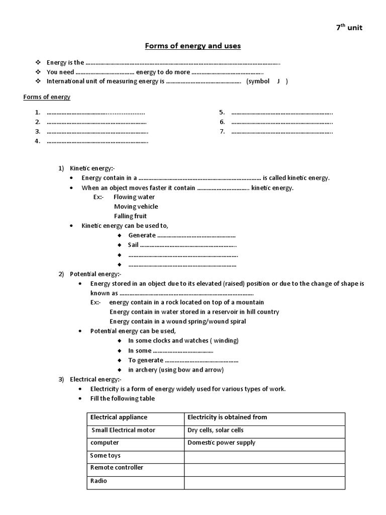 7th Unit Grade 7 | PDF | Potential Energy | Heat