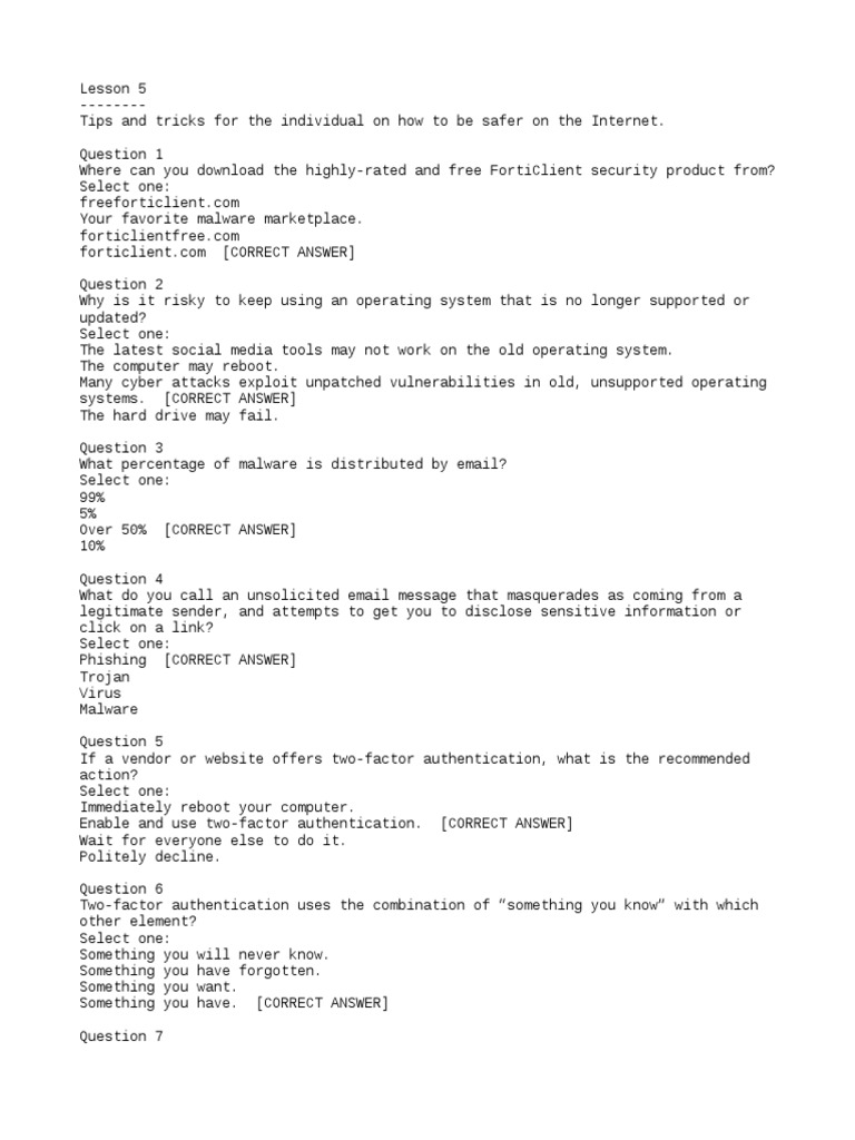 Fortinet - Nse 1 Lesson 5 | Download Free PDF | Password | Malware