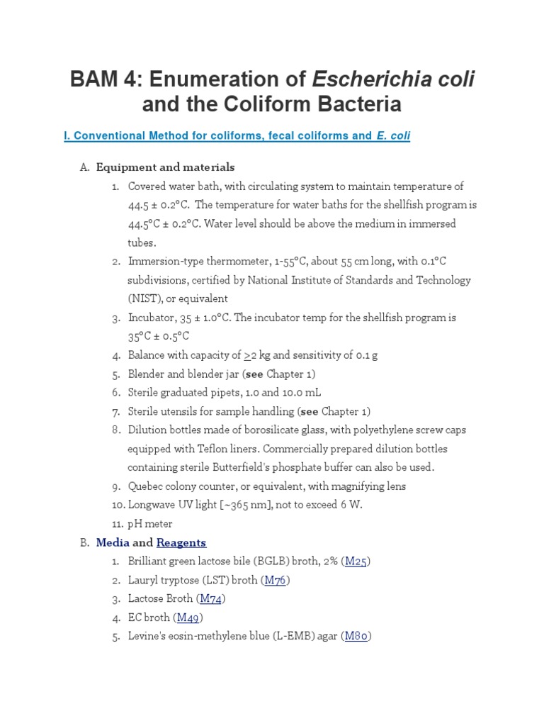 Bam 4 Enumeration Of Escherichia Coli And The Coliform Bacteria Pdf Pdf Microbiology
