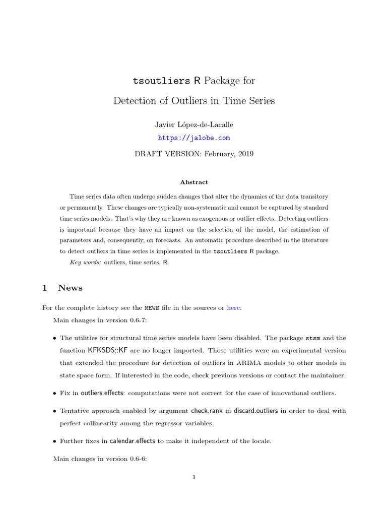 Tsoutliers R Package For Detection Of Outliers In Time Series Pdf Time Series
