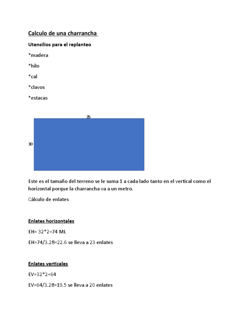 Calculo de Una Charrancha EN WORD | PDF | Naturaleza | Enseñanza de ...