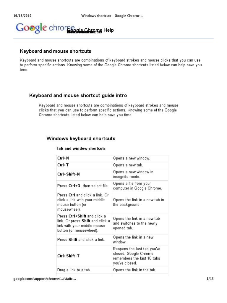 Windows Shortcuts - Google Chrome Help | PDF | Tab (Gui) | Web Page